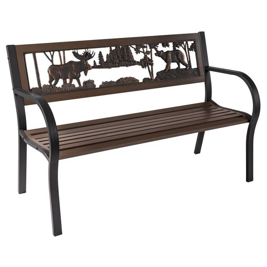 Painted Sky Design 2 Tone Moose and Bear Bench