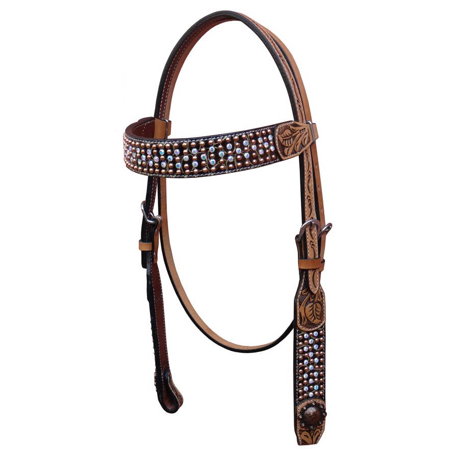 Bar H Equine Copper & Crystal Spots Headstall