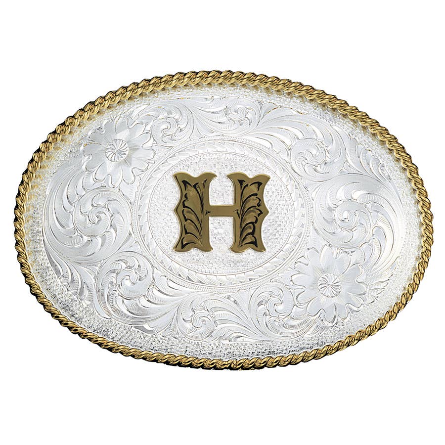 Montana Silversmiths Initial H Silver Engraved Western Belt Buckle