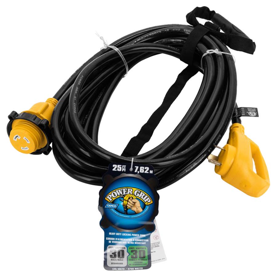 Camco 30 Amp Power Grip Extension Cord 90M/F-Locking Adapter