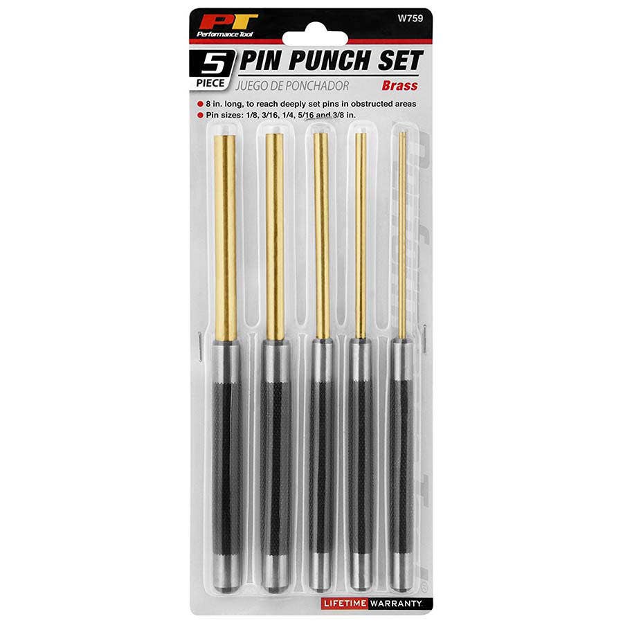 Wilmar Performance Tool Long Brass Pin Punch - 8"" - 5 pc