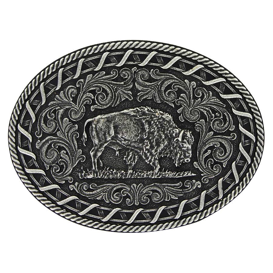 Montana Silversmiths Antiqued Buck Stitch Oval Buffalo Attitude Buckle