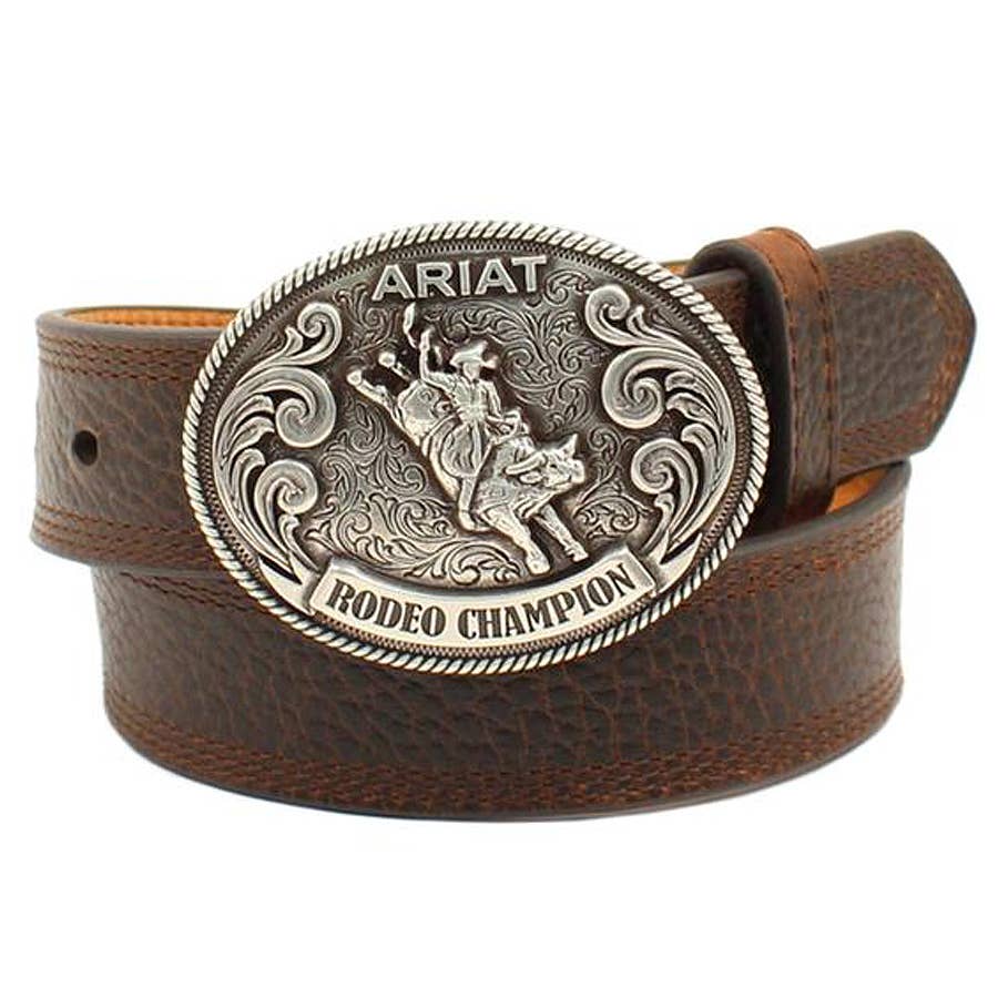 Ariat Boy's Leather Bull Rider Buckle Belt - Brown