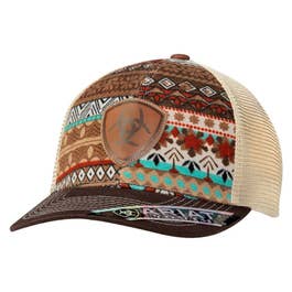 Ariat Youth Aztec Mesh Snapback Logo Tribal Ball Cap - Brown