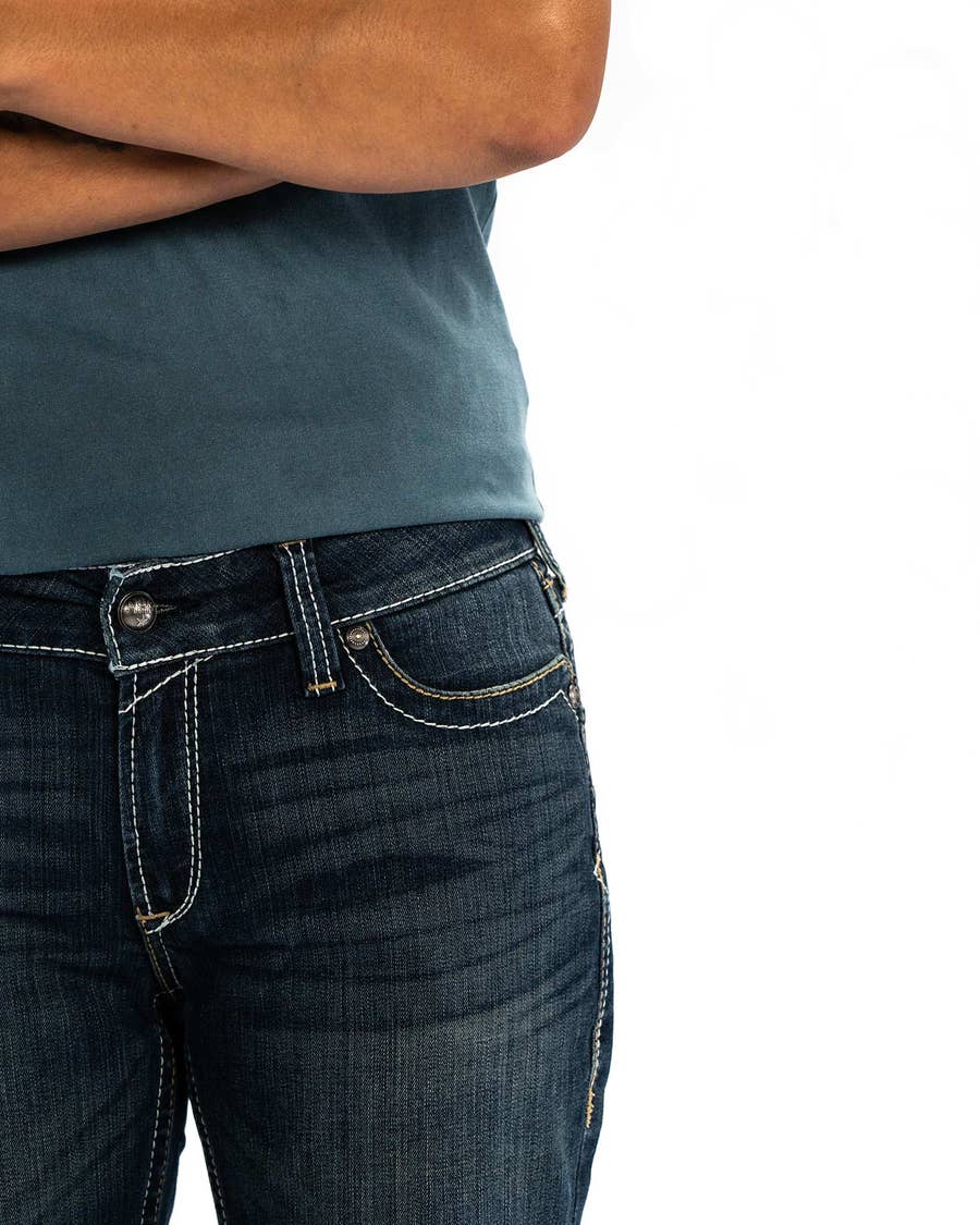 Ariat Women's R.E.A.L. Mid Rise Whipstitch Riding Boot Cut Jeans - Ocean