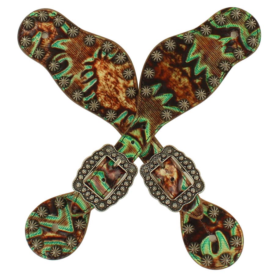 3D Starburst Stud Spur Straps - Turquoise/Brown