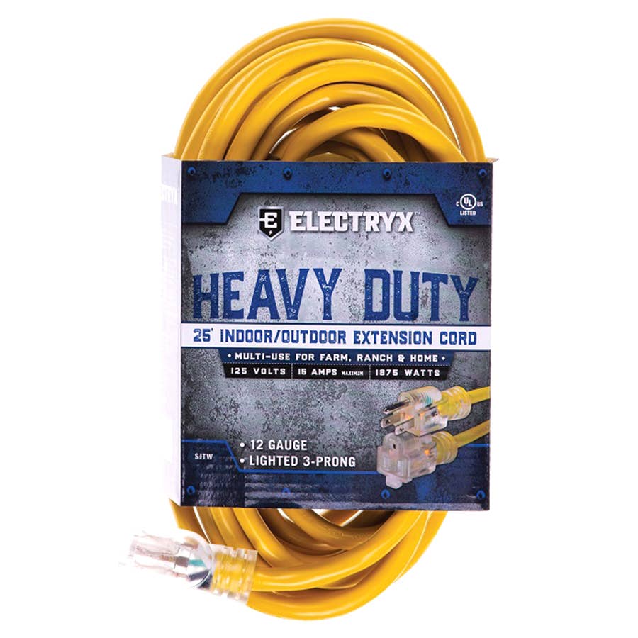 Electryx 12 ga Heavy Duty Extension Cord - Yellow