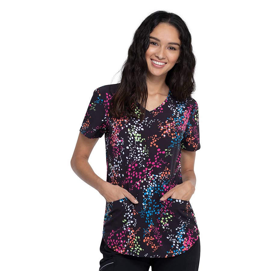 Cherokee Women's Short Sleeve Shirttail Hem V-Neck Scrub Top - Confetti ...