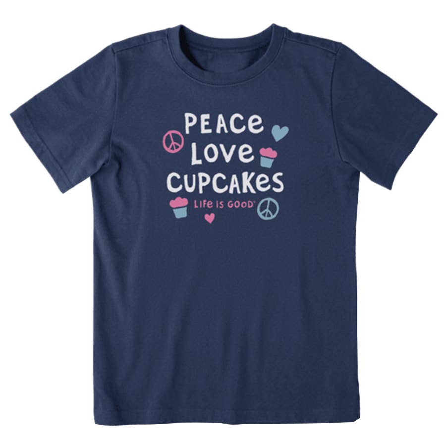 Life is Good Girl's Short Sleeve Peace Love Cupcakes T-Shirt
