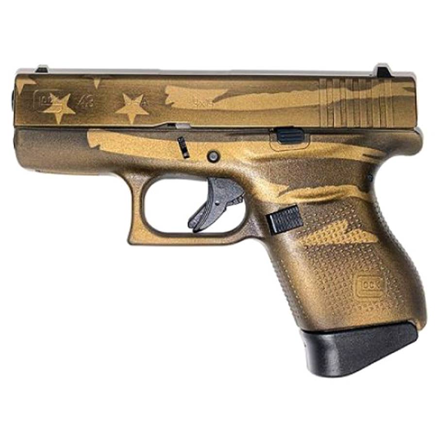 Glock G43 Battleworn Burnt Bronze Distressed Flag Pistol