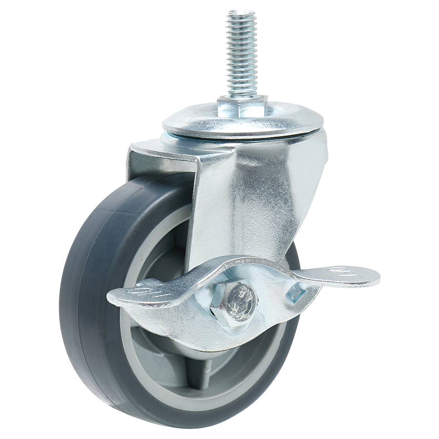 Precision Casters Thermoplastic Rubber Swivel Threaded Stem Caster w/Brake