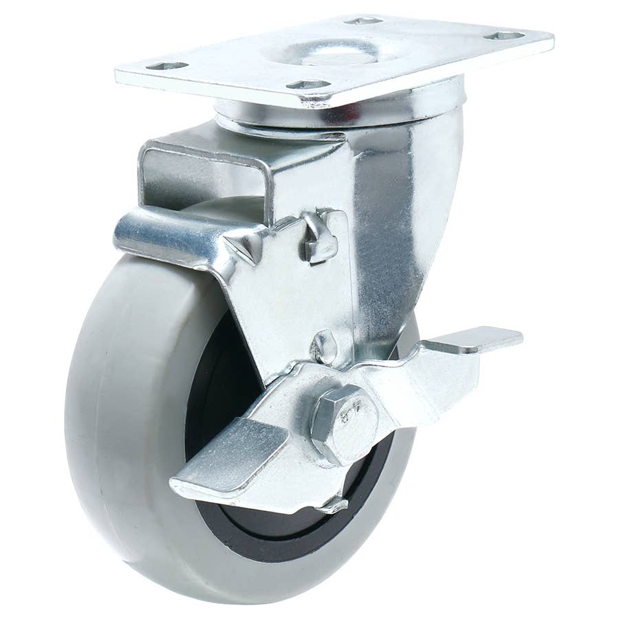 Precision Casters Thermoplastic Rubber Swivel Plate Caster w/Brake