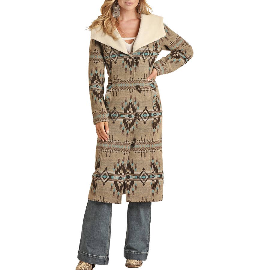 Powder River Outfitter Women's Aztec Wool Jacquard Long Coat
