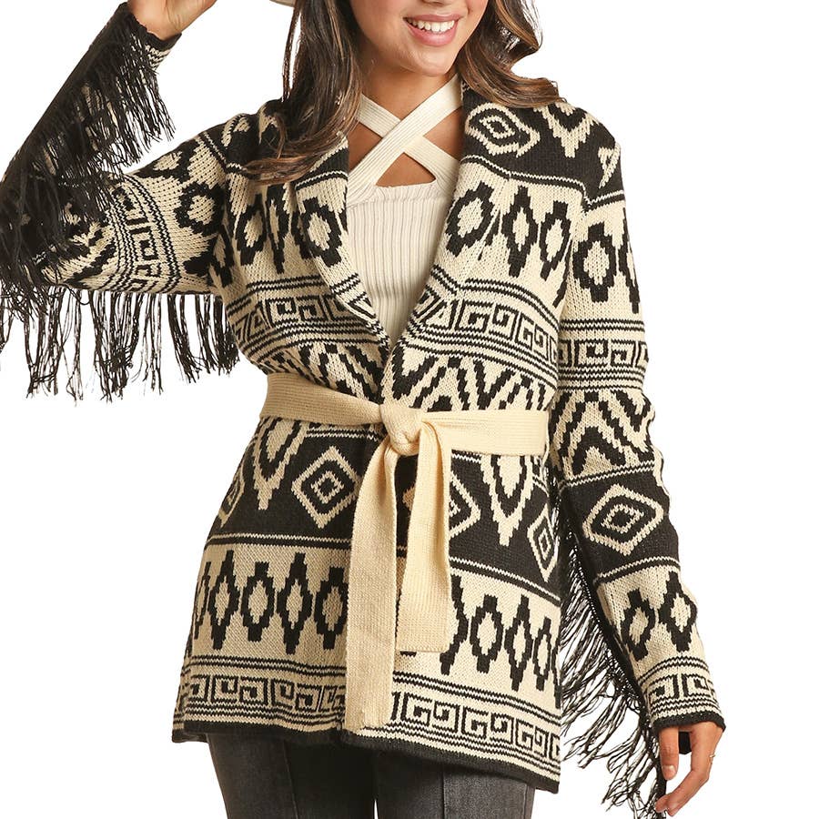 Powder River Outfitter Women's Aztec Cardigan w/Fringe