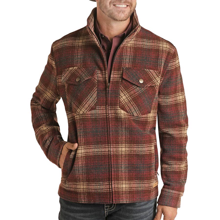 Powder River Outfitter Men's Plaid Wool Coat Jacket