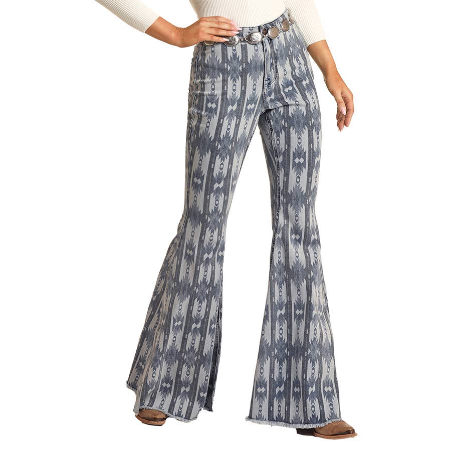 Rock & Roll Denim Women's High Rise Bargain Bell Button Bell Bottom Jeans