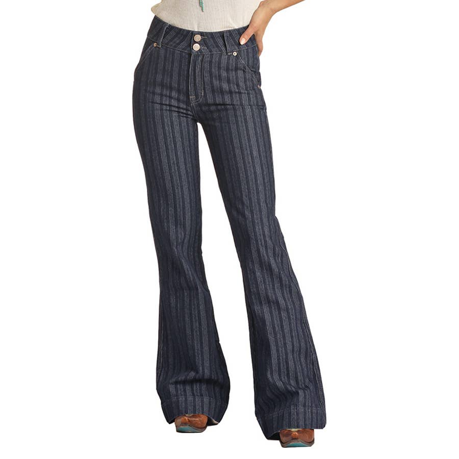 Rock & Roll Denim Women's High Rise Jacquard Stripe Trouser Jeans