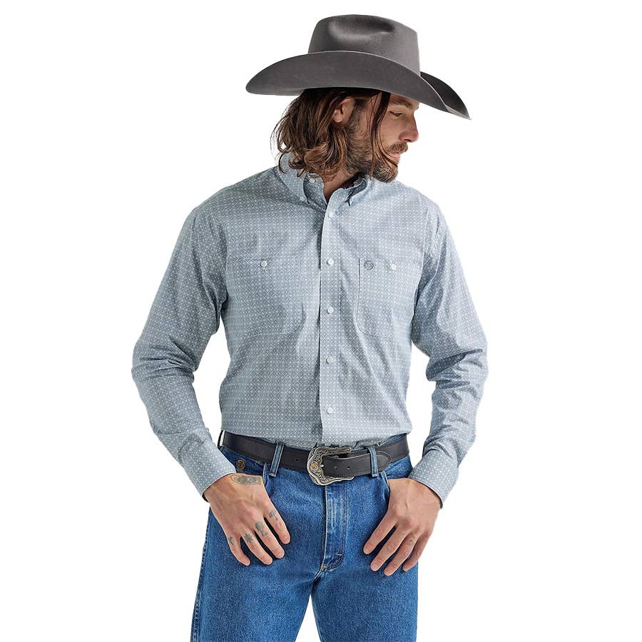 Wrangler Men's Long Sleeve George Strait Two Pocket Print Shirt