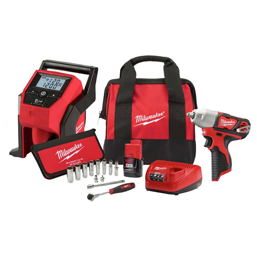 Milwaukee M12 12V Lithium-Ion Cordless 3/8" Impact Wrench and Inflator ...