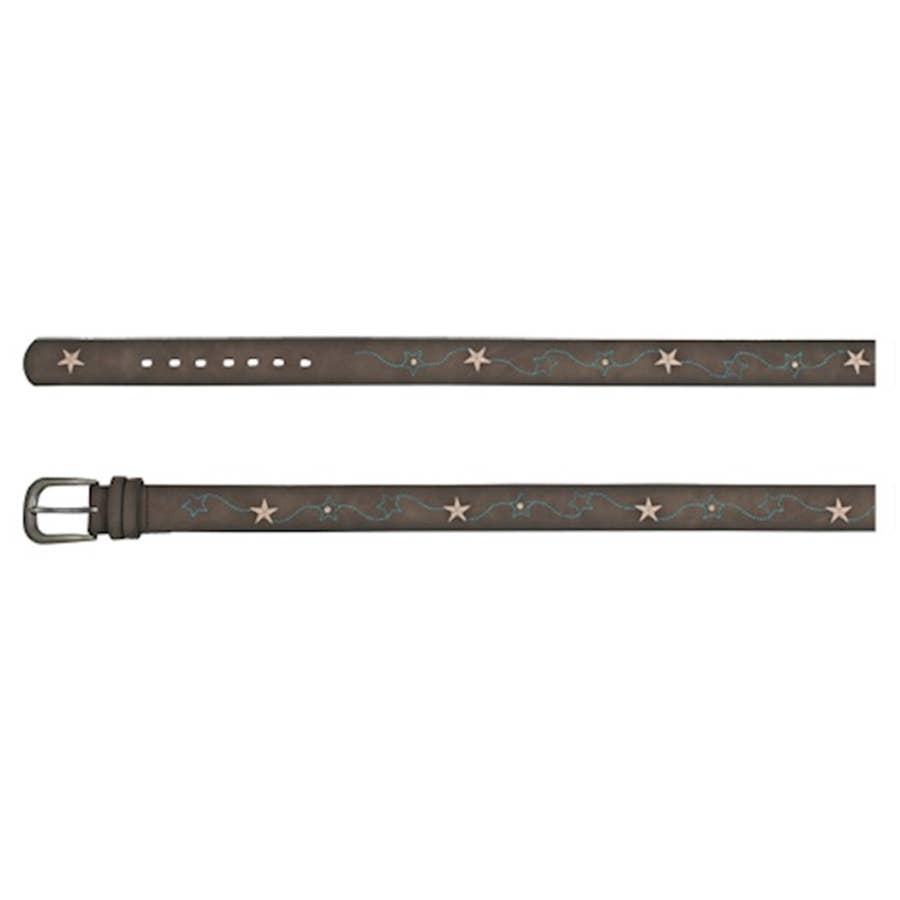 Catchfly Girl's Star Motif Pattern And Burnished Leather Belt