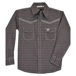 Cowboy Hardware Boy's Long Sleeve Curvy Diamond Print Snap Shirt