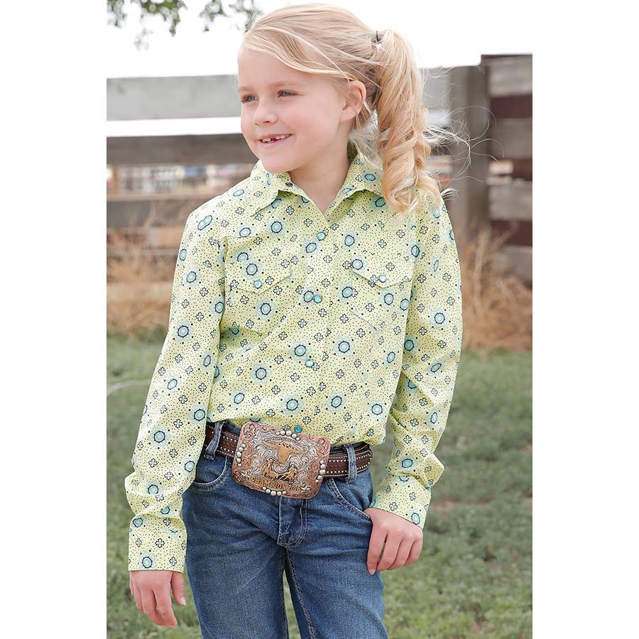 Cruel Girl's Long Sleeve Blue Flower Print Western Shirt