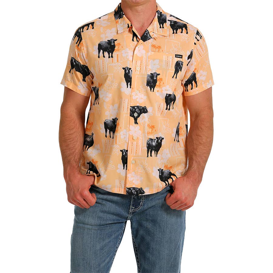 Cinch Men's Short Sleeve Camp Collection Black Angus Print Shirt