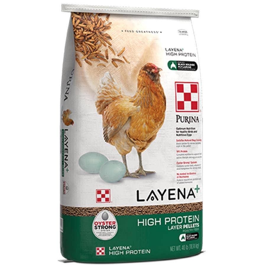 Purina® Layena® High Protein layer feed is a balanced and complete feed that provides 19% ...