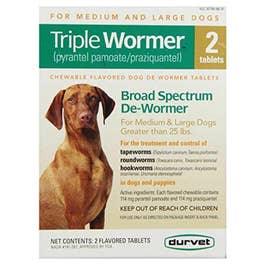 Triple Broad Spectrum Chewable De-Wormer for Medium or Large Dogs