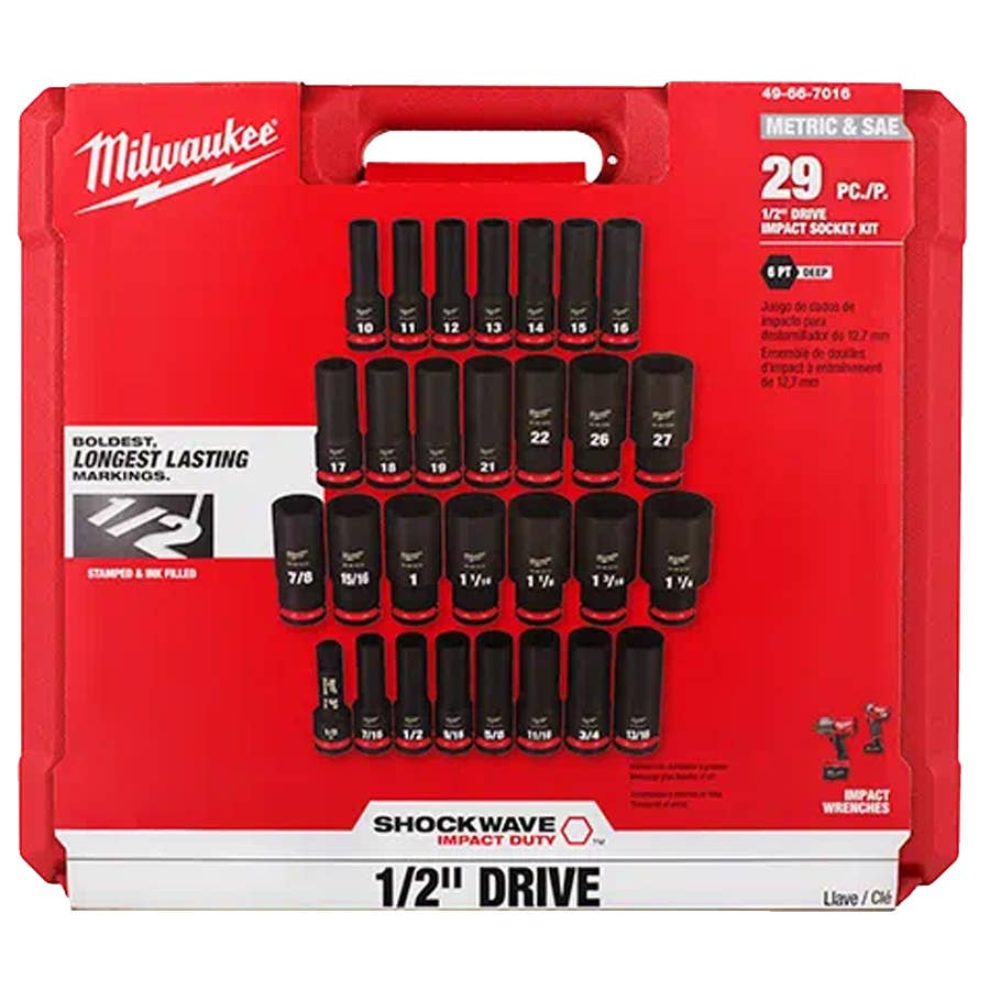 Milwaukee SAE/Metric 29 pcs SHOCKWAVE Drive IMPACT DUTY Deep 6 PT ...