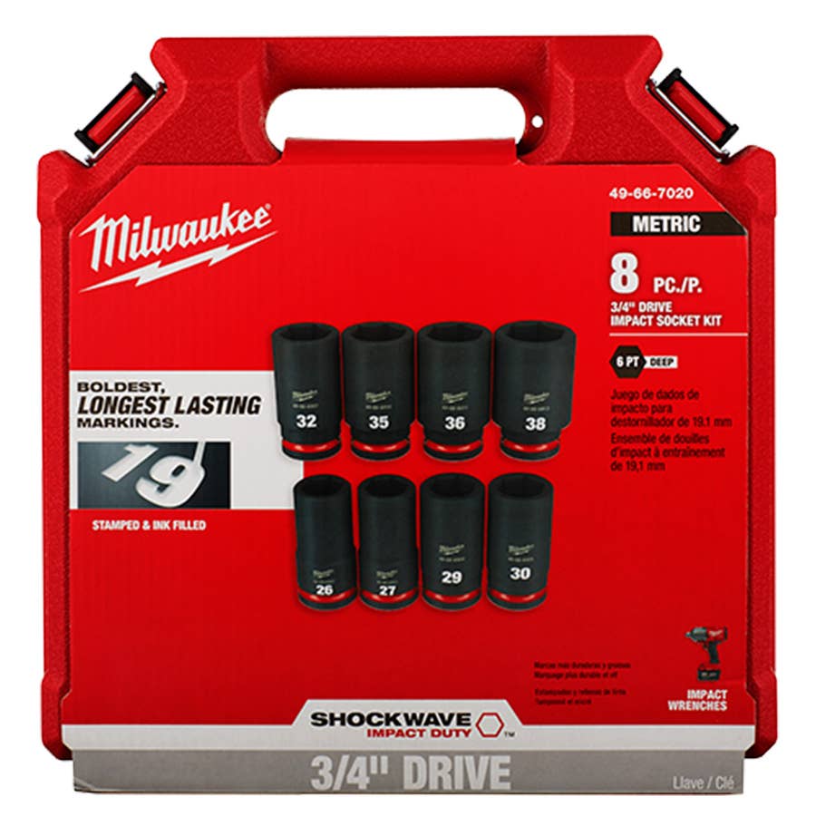 Milwaukee Metric 8 pcs SHOCKWAVE 3/4" Drive IMPACT DUTY Deep 6 PT ...