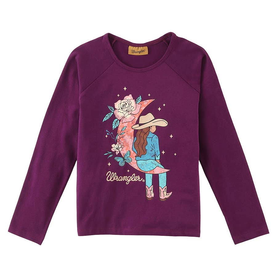Wrangler Girl's Long Sleeve Cowgirl Moon Graphic T-Shirt