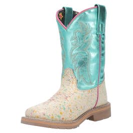 Dan Post Girl's Splatt Metallic Aqua Shaft Broad Square Toe Leather Boots
