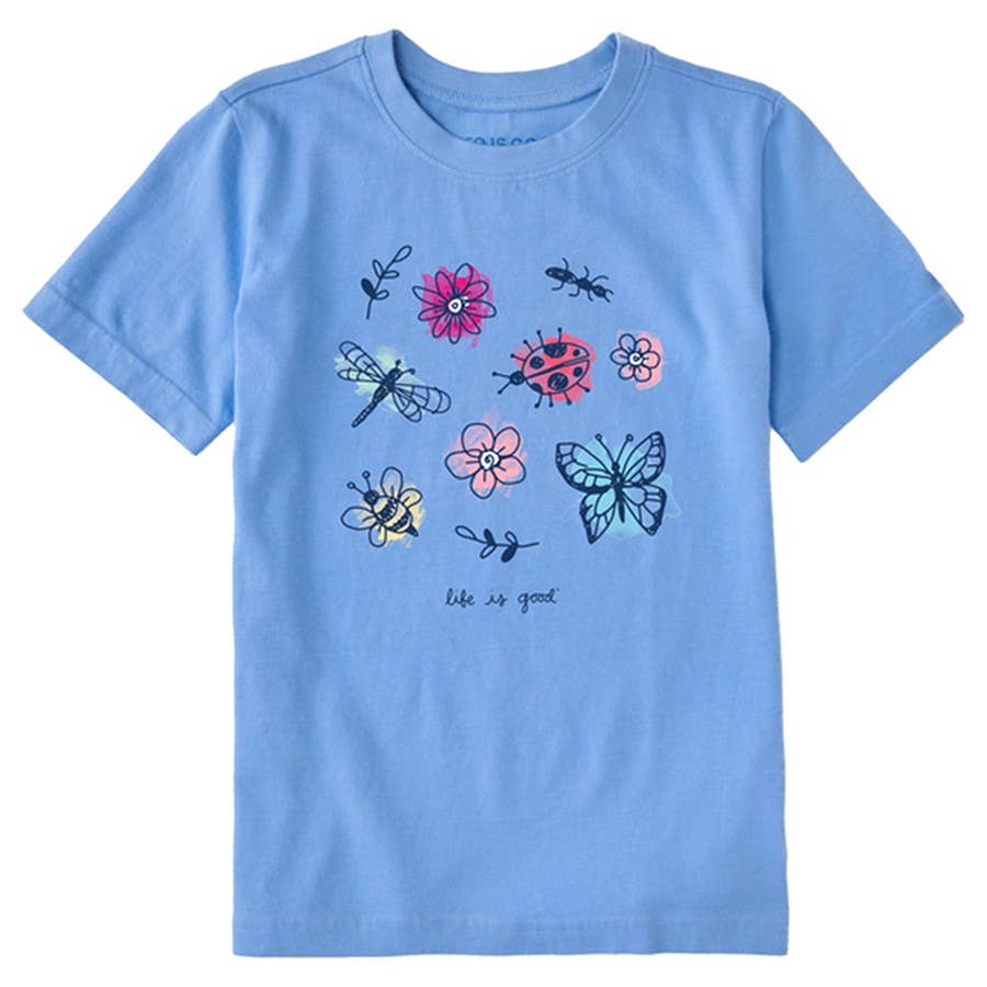 Life is Good Girl's Short Sleeve Watercolor Doodle Bugs Crusher Graphic ...