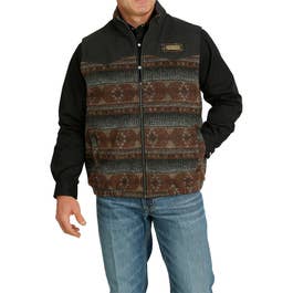 Cinch Men's Concealed Carry DWR Poly Wool Full Zip Aztec Print Vest