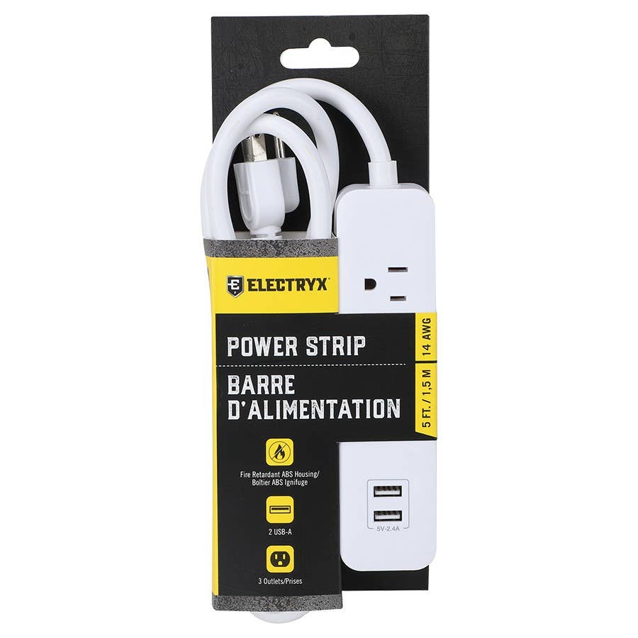 Electryx 3-Outlets/2-USB Power Strip with Cord