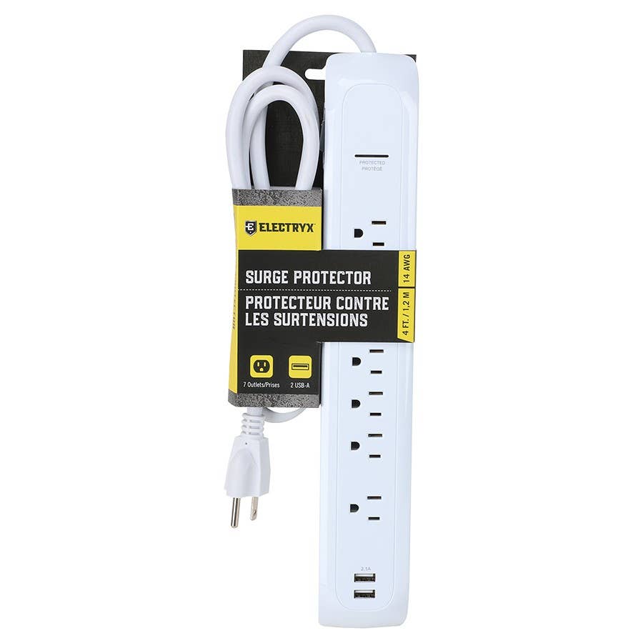 Electryx 7-Outlets/2-USB Surge Protector Strip with Cord