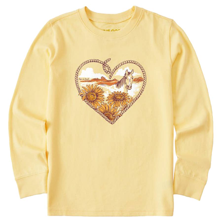 Life is Good Girl's Fineline Roped Horse Heart Long Sleeve T-Shirt