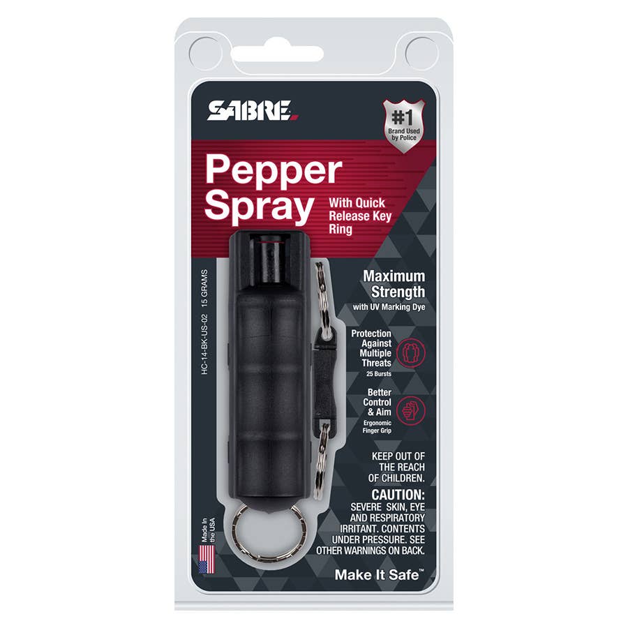 Sabre Pepper Spray with Finger Grip and Key Ring