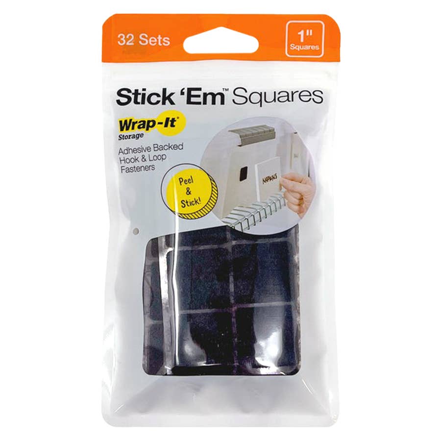 Wrap-It Storage Adhesive Back Hook and Loop Square Fasteners