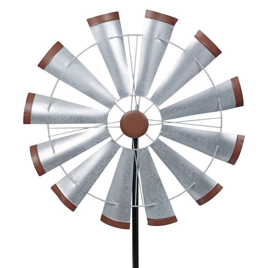 Alpine Silver Metal Windmill Garden Stake