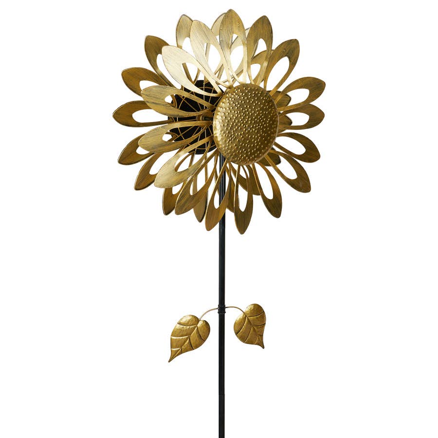 Alpine Gold Sunflower Kinetic Wind Spinner Stake