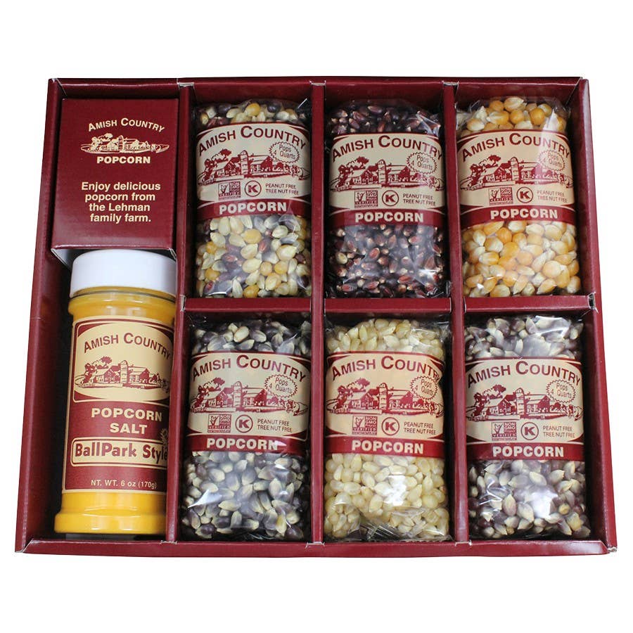 Amish Country Popcorn Variety Popcorn Set with Shaker of Flavored Salt