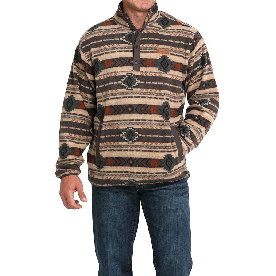 Cinch Men's Polar Fleece Aztec Print Snap Placket Sweater
