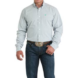 Cinch Men's Classic Button Down Window Pane Print Long Sleeve Shirt
