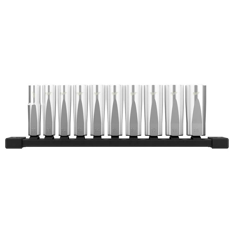 Milwaukee 3/8" Drive Metric 6 Point Deep Well Sockets Set - 10 pcs