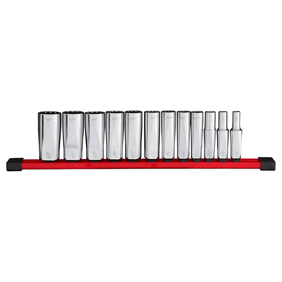 Milwaukee 3/8" Drive SAE 12-Point Deep Well Socket Set - 12 pcs