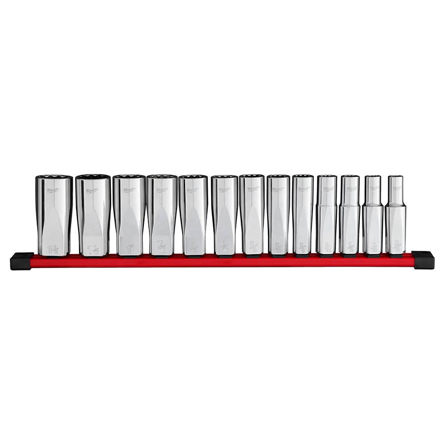 Milwaukee 1/2" Drive SAE 12-Point Deep Well Socket Set - 13 pcs