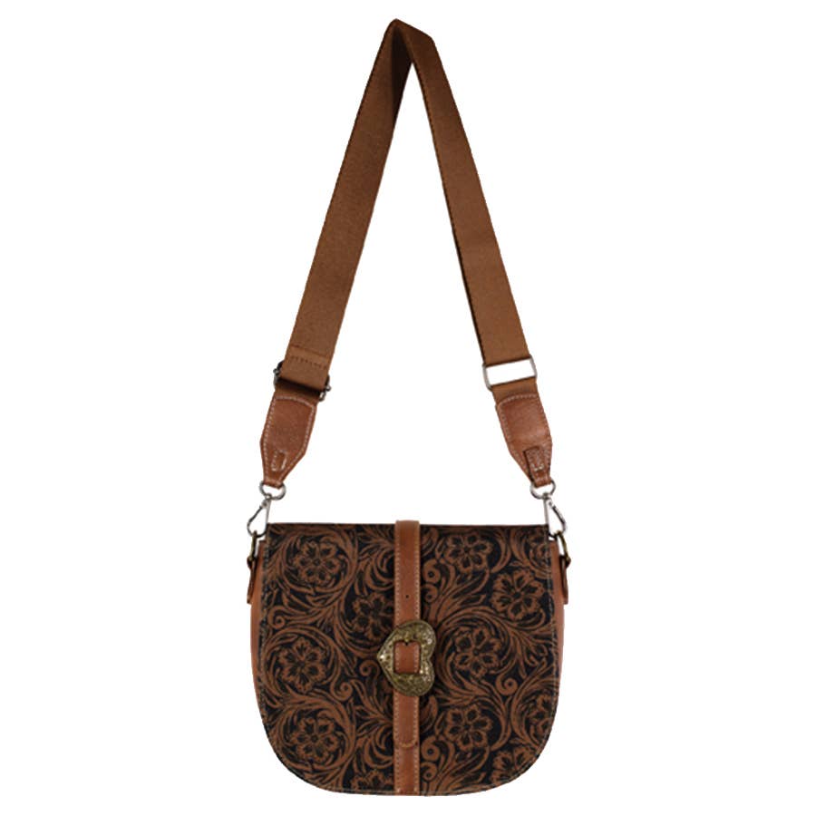 Justin Women's Saddle Bag with Floral Scroll and Heart Buckle
