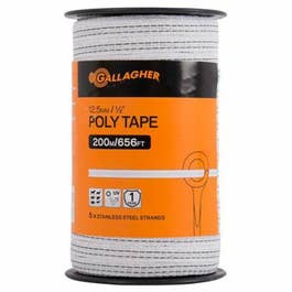 Gallagher Electric Fence Poly Tape 1/2"" x 656' White